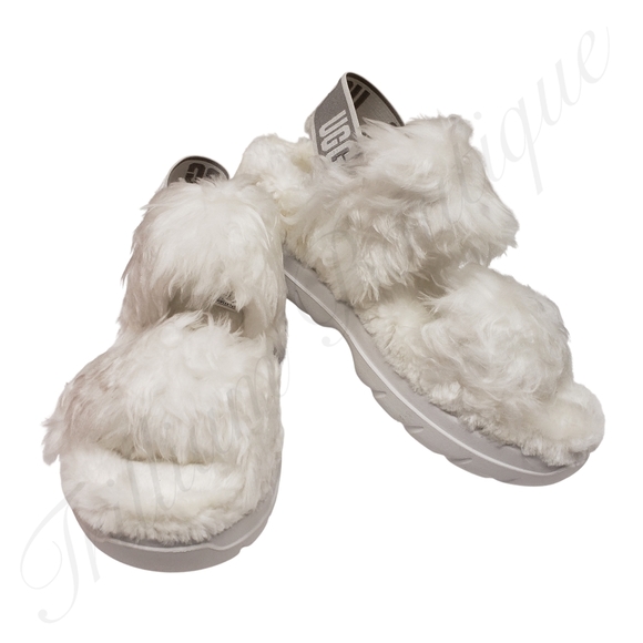 UGG | Shoes | Ugg Womens Fluff Sugar Faux Fur Sandal Plush Insole Logo ...